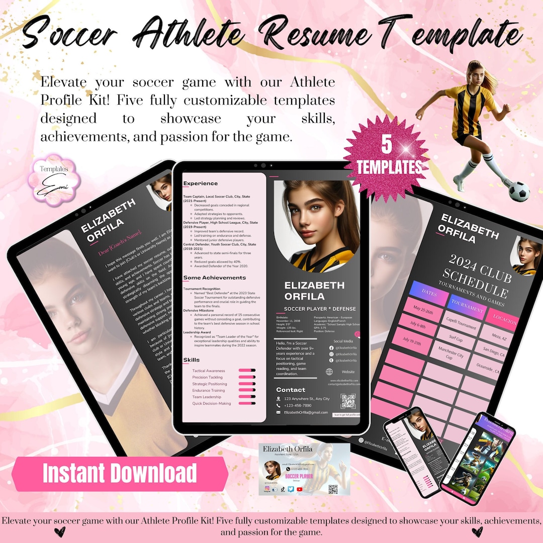 Personalized Soccer Player Athlete Profile Template - High School ...