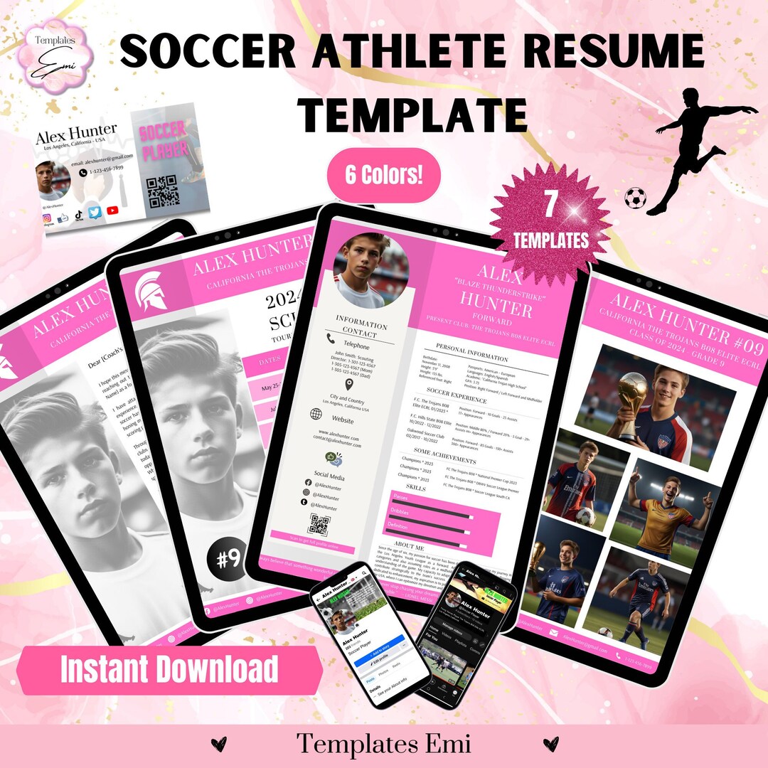 Personalized Soccer Player Athlete Profile Template - High School ...