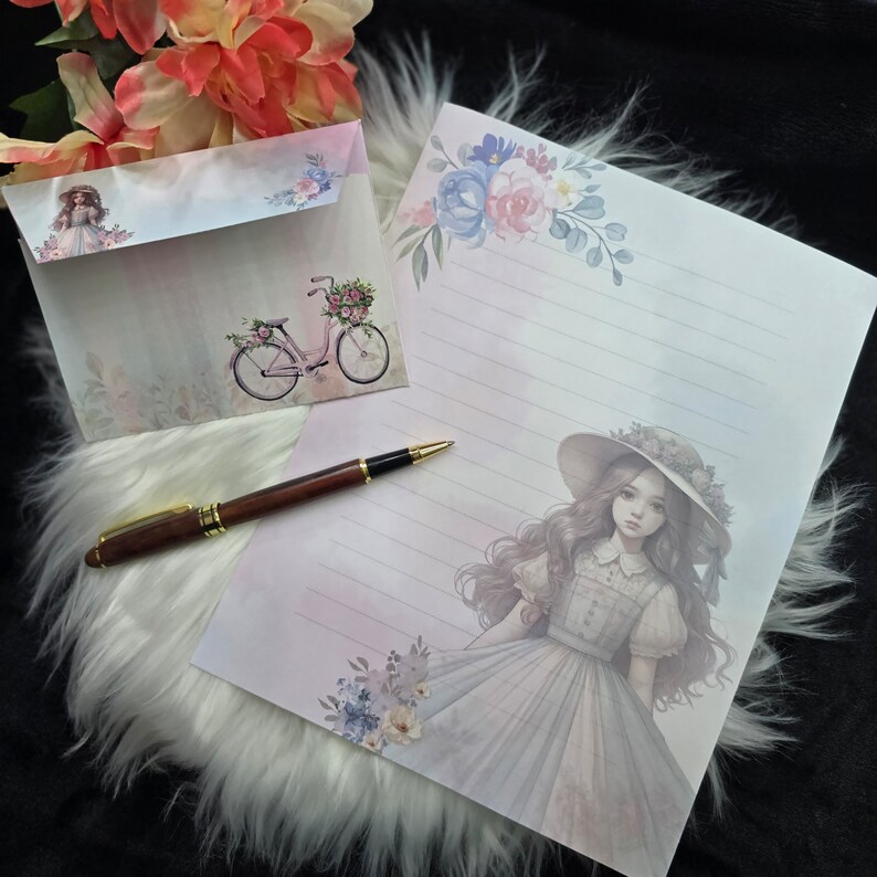 Vintage Girl Stationery Set - Printable Letter Writing Paper and ...