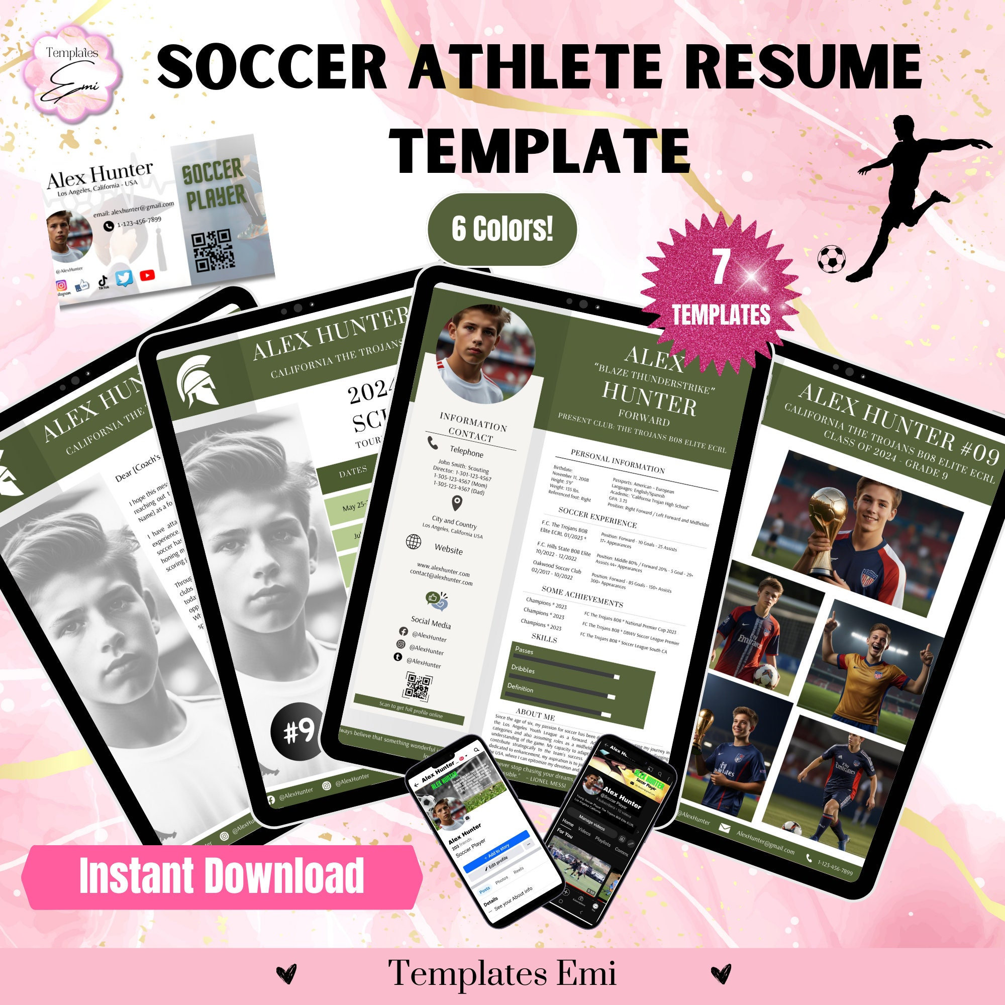 Personalized Soccer Player Athlete Profile Template - High School ...