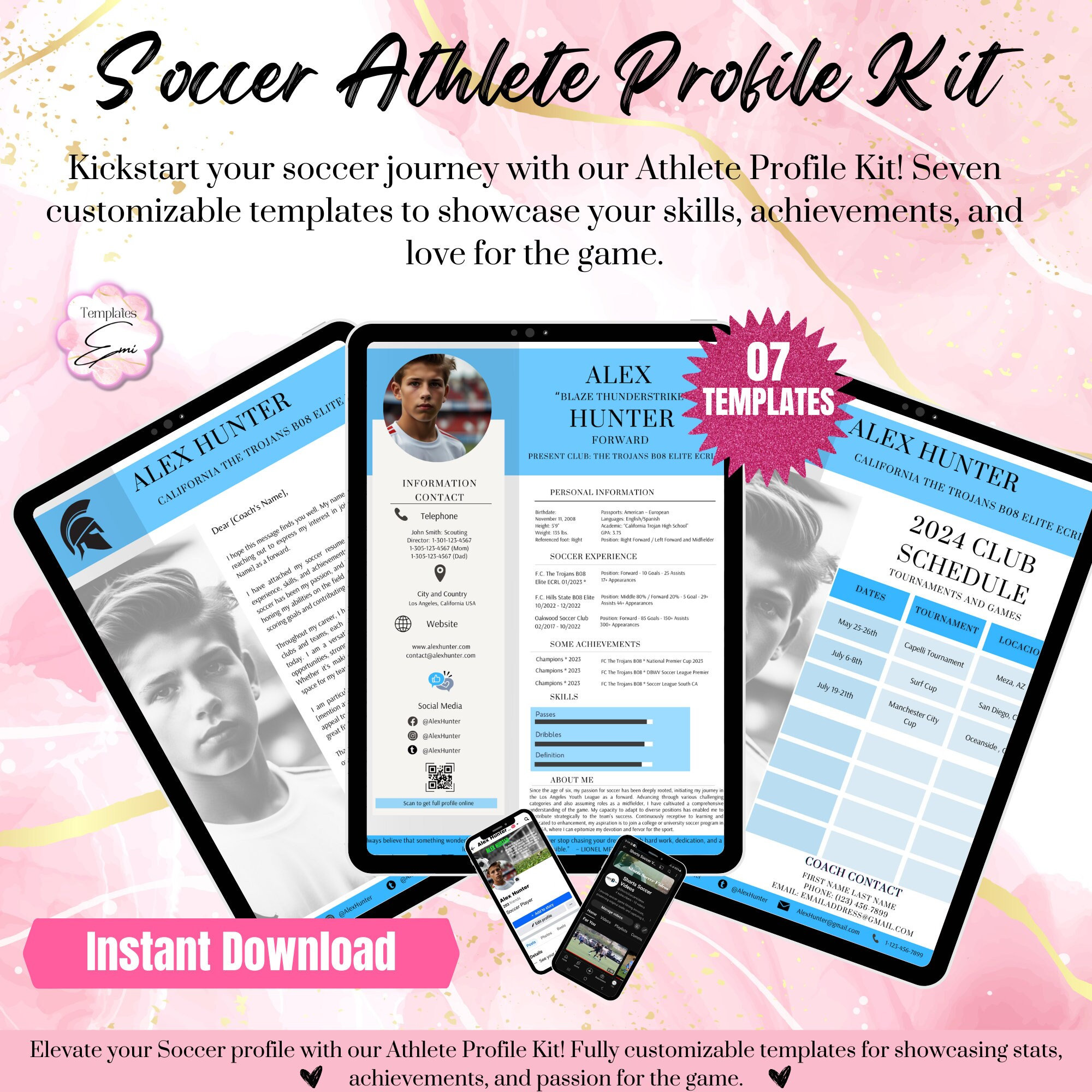 Personalized Soccer Player Athlete Profile Template - High School ...
