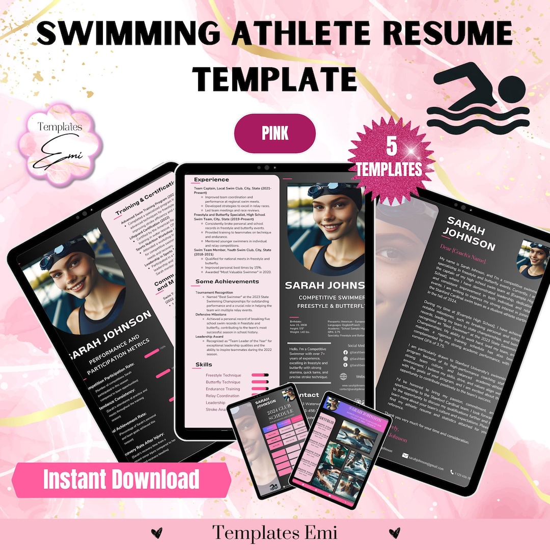 Personalized Swimming Athlete Profile Template - High School & College ...