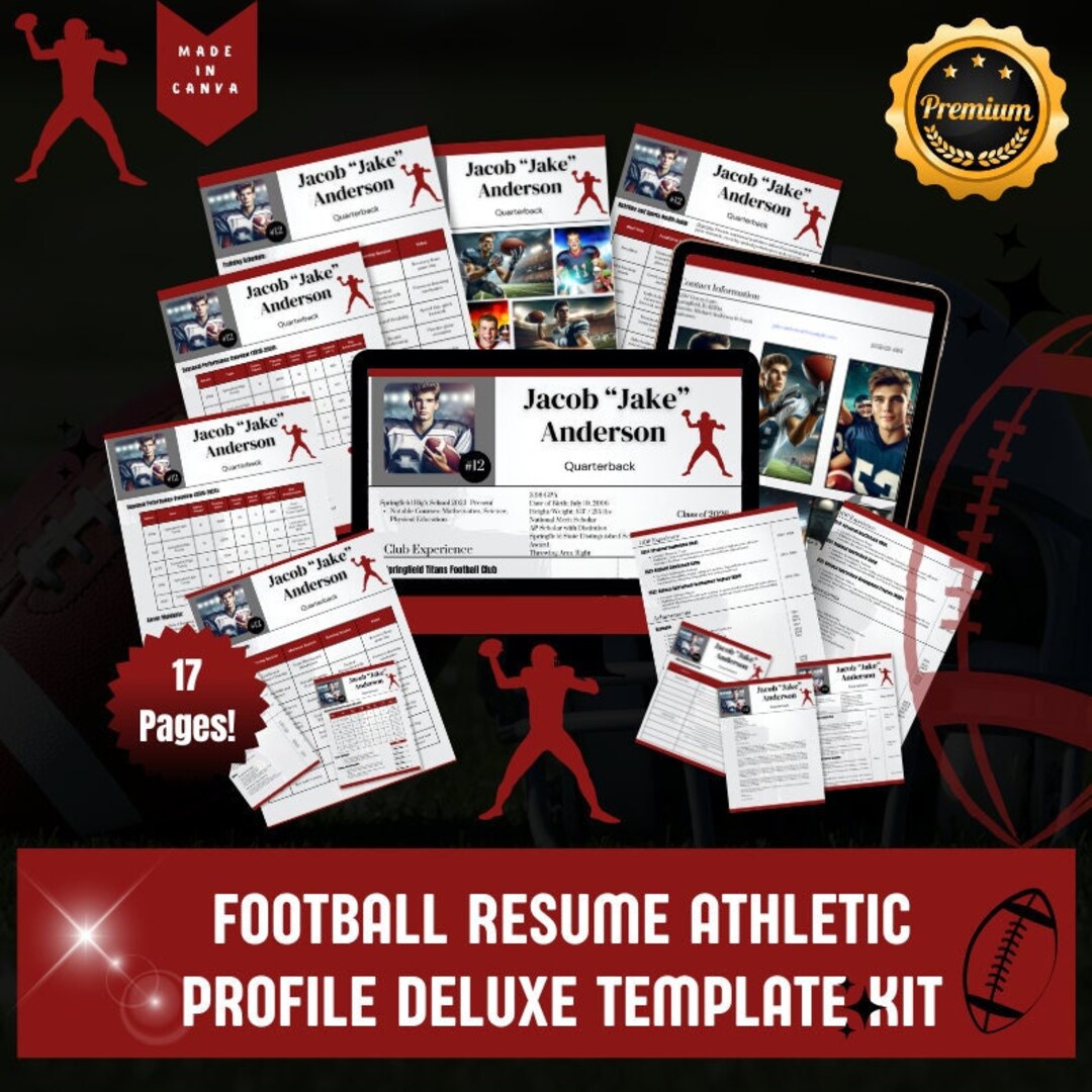 Football Resume Athletic Profile Deluxe Template Kit - High School ...