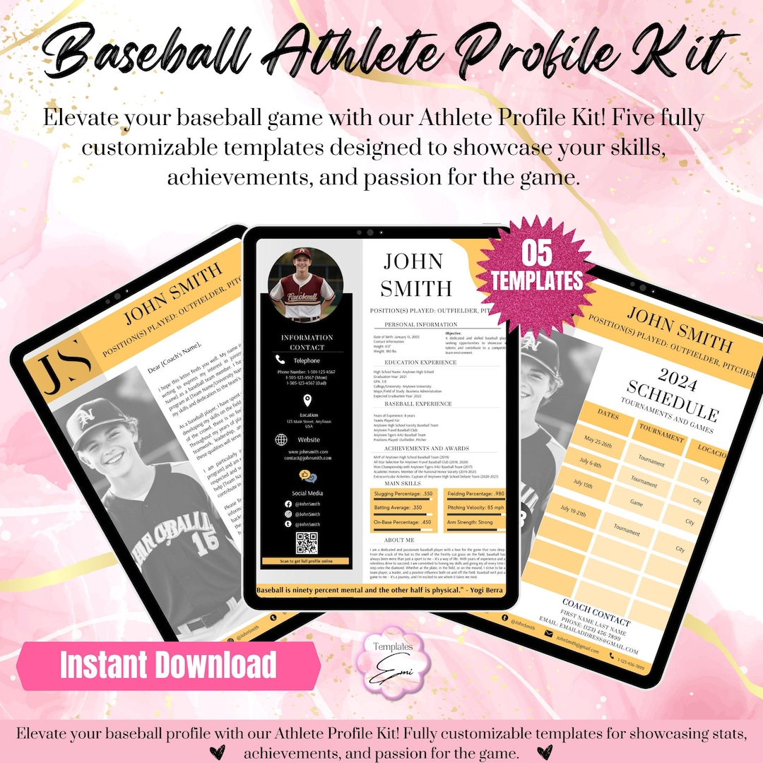 Personalized Baseball Player Resume Template - Customizable Design for ...