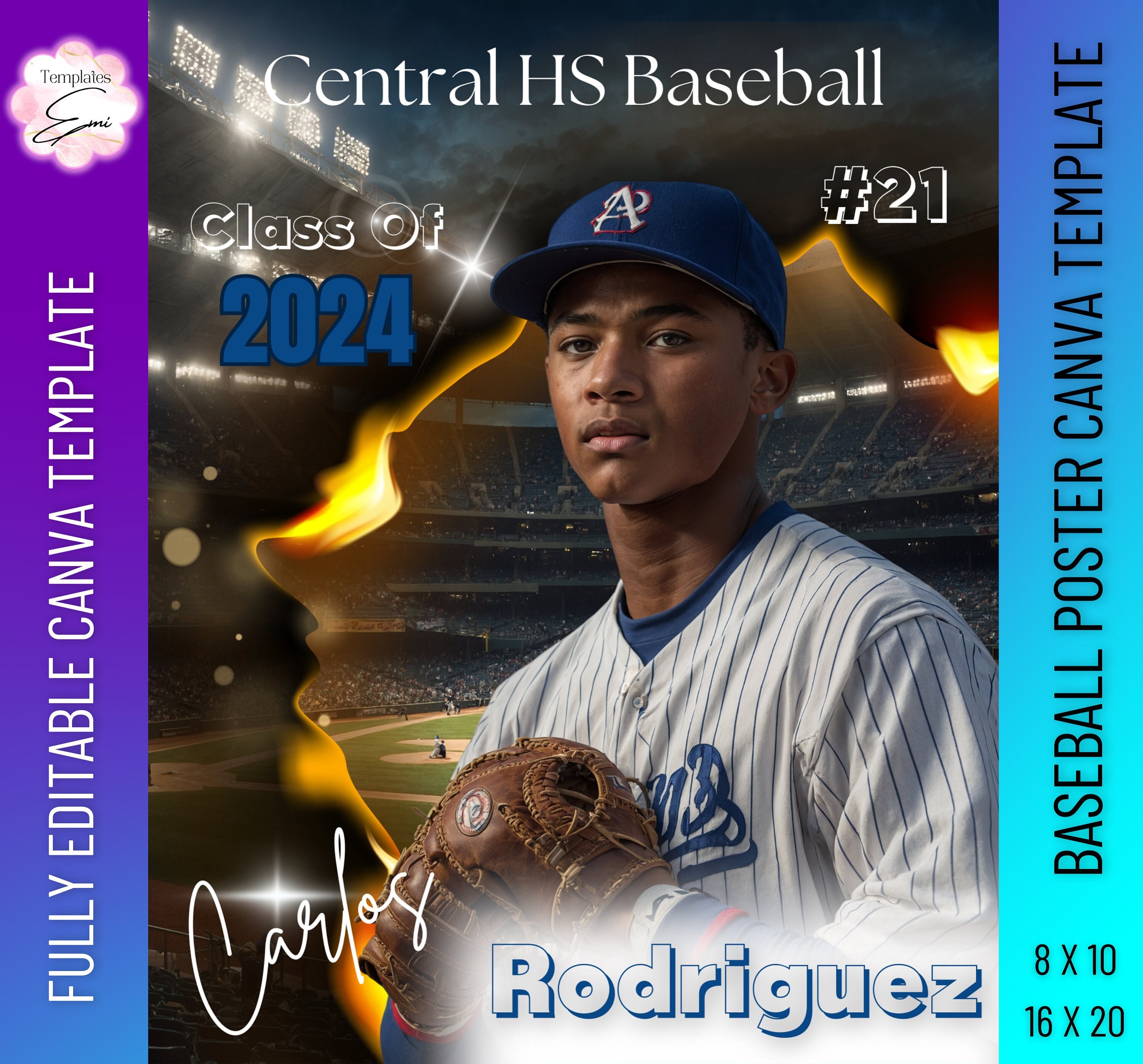 Baseball Poster Canva Template | Senior Night, Sports Backdrop (digital ...