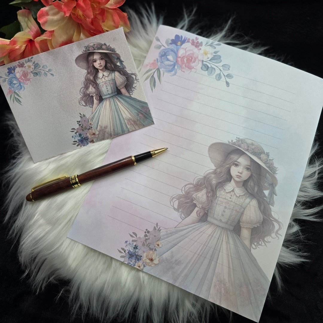 Vintage Girl Stationery Set - Printable Letter Writing Paper and ...