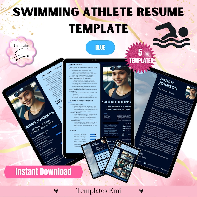 Personalized Swimming Athlete Profile Template - High School & College ...