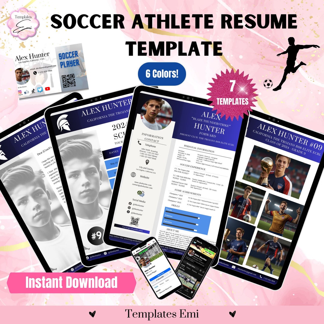 Personalized Soccer Player Athlete Profile Template - High School ...