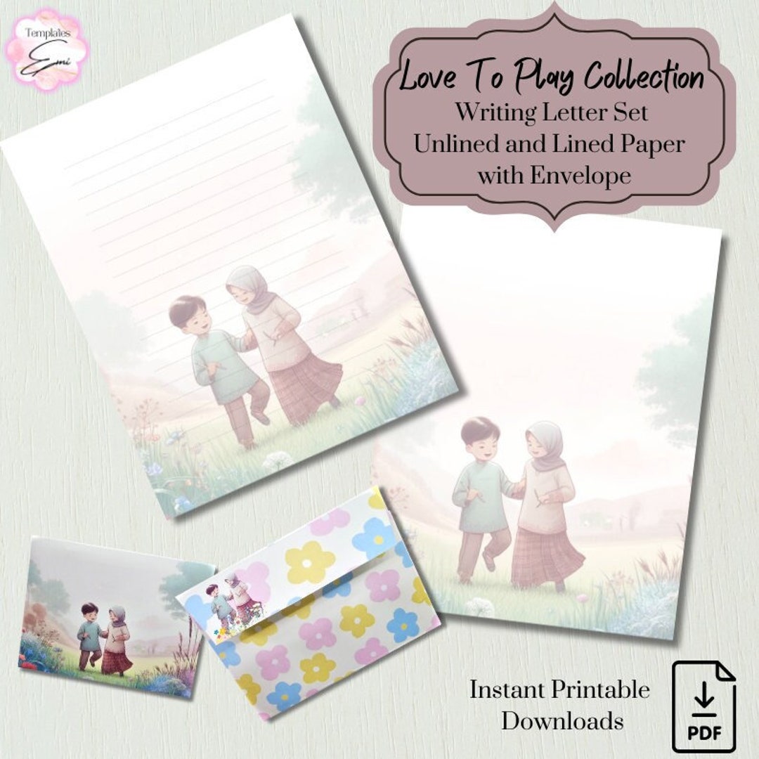 Love to Play Letter Writing Set, Printable Lined Paper, Envelope (PDF ...