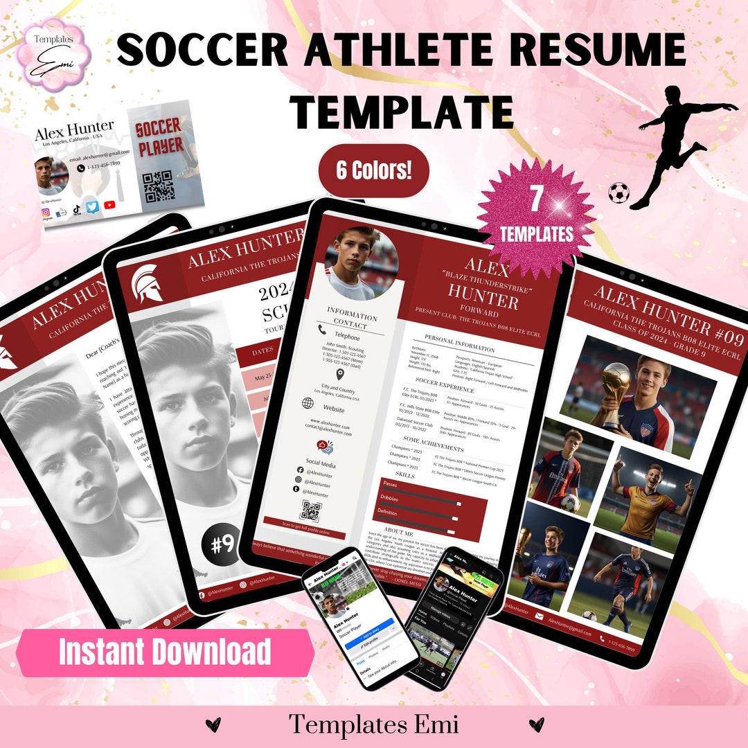 Personalized Soccer Player Athlete Profile Template - High School ...