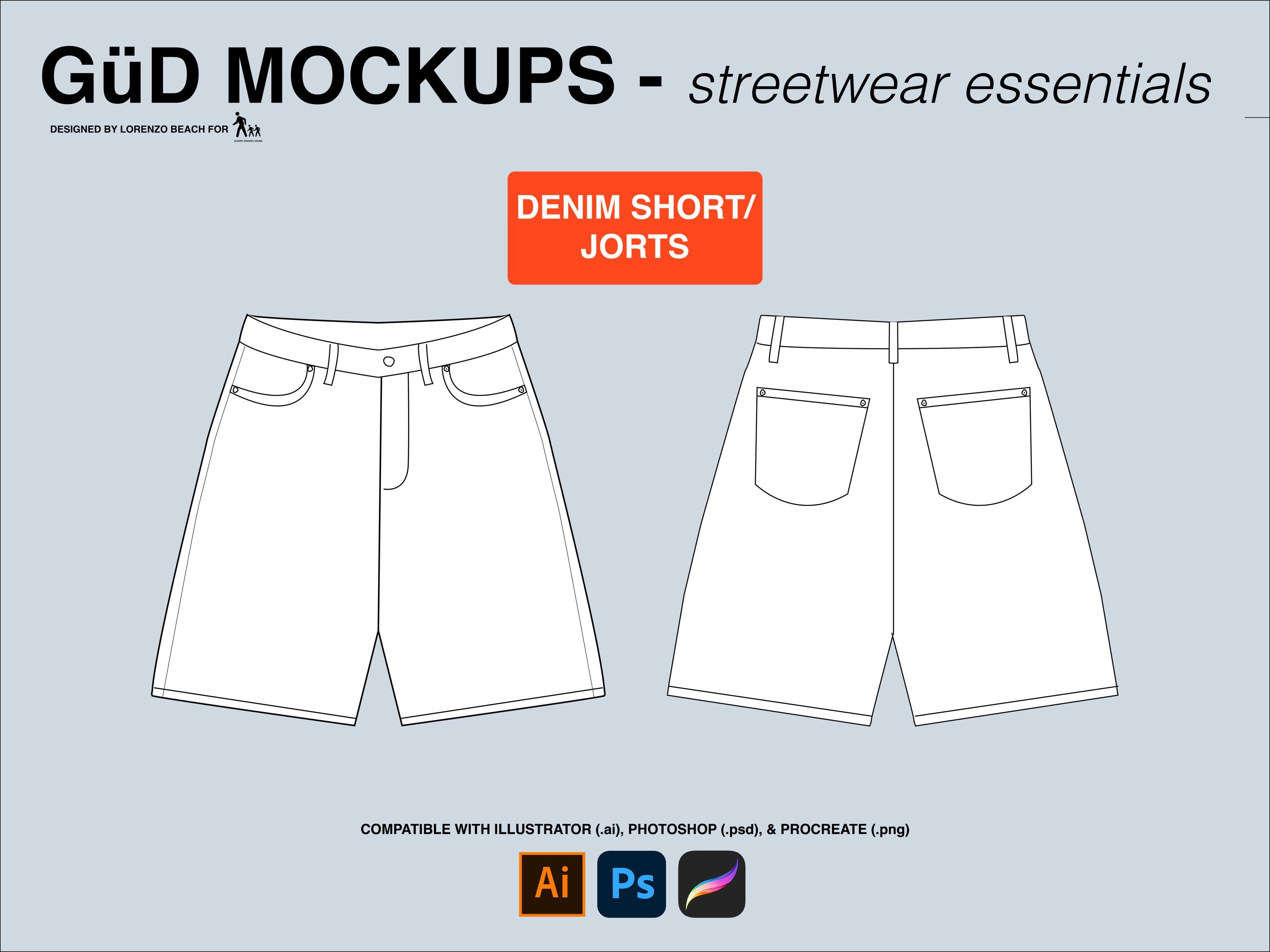 Denim Short / Jorts Mock up Streetwear Designs Design Tools for Adobe ...