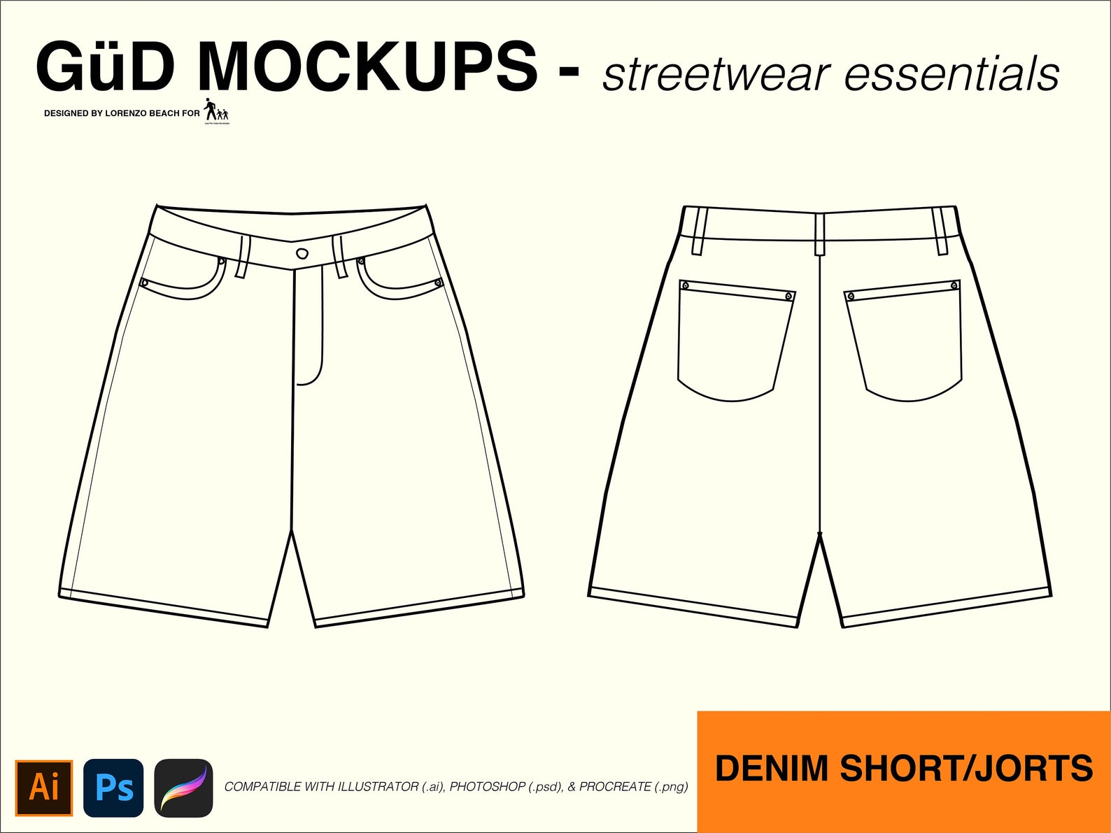 Denim Short / Jorts Mock up Streetwear Designs Design Tools for Adobe ...