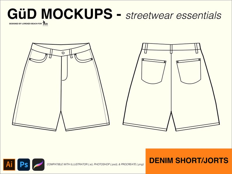 Denim Short / Jorts Mock up Streetwear Designs Design Tools for Adobe ...
