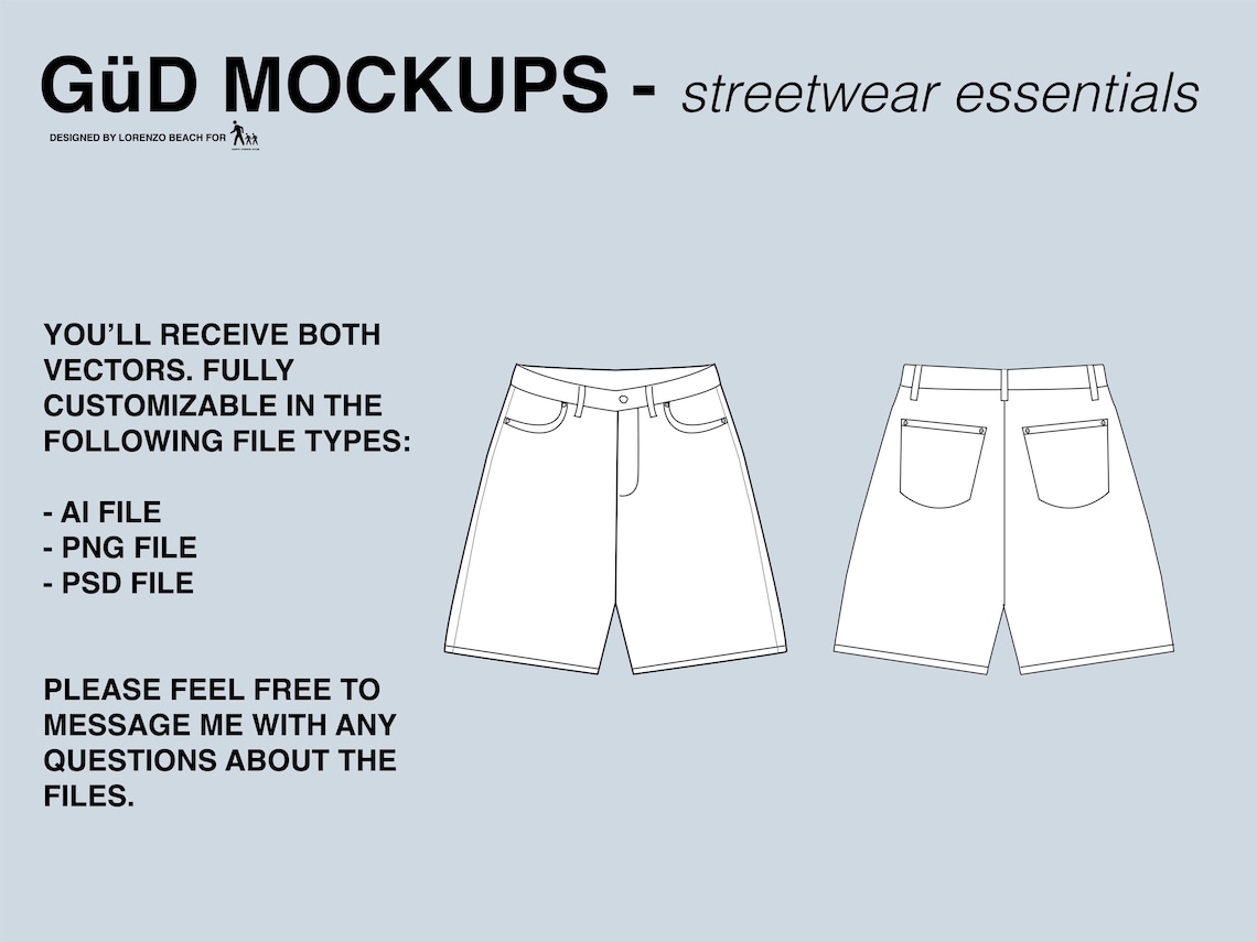 Denim Short / Jorts Mock up Streetwear Designs Design Tools for Adobe ...