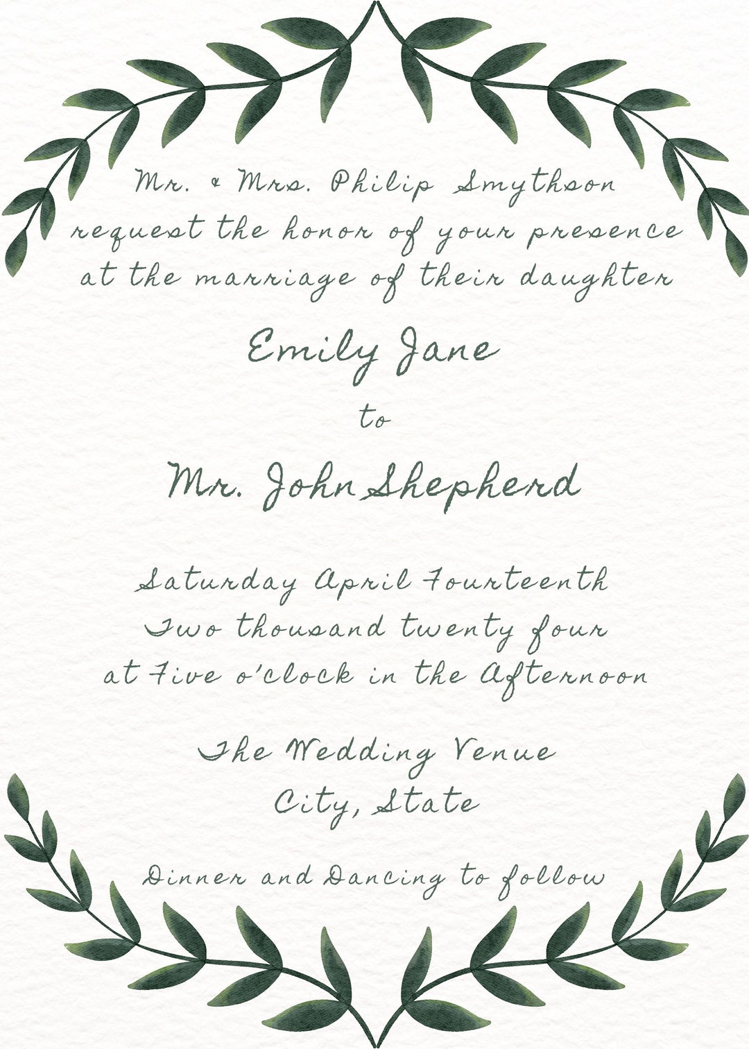 Classic Garden Handwritten Wedding Invitation Template (TEMPLATE ...