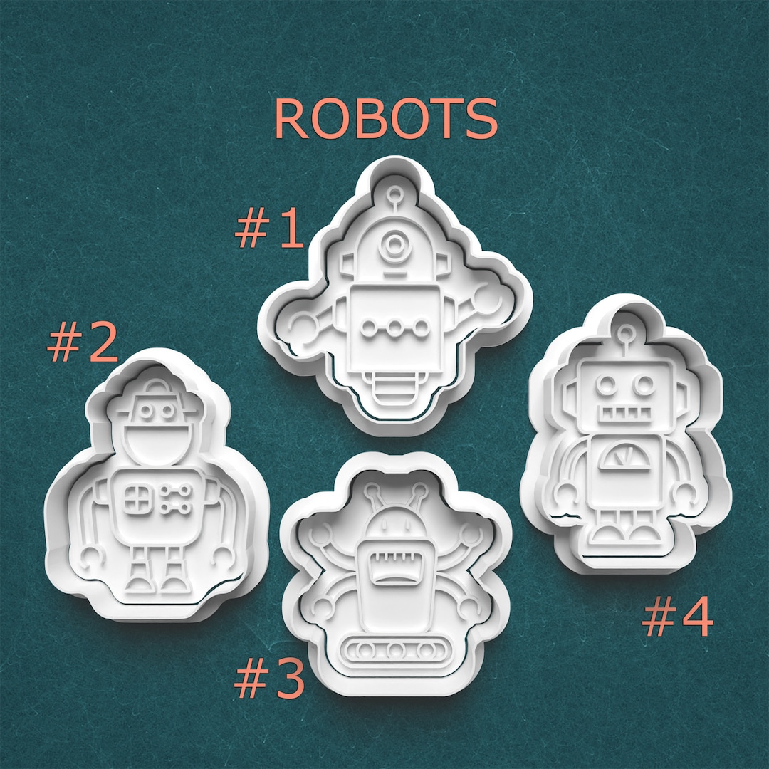 Robot Cookie Cutter Stamps ~ Cute Robot Clay Cutters ~ Science Fiction Cookie Cutter Clay Stamps ...