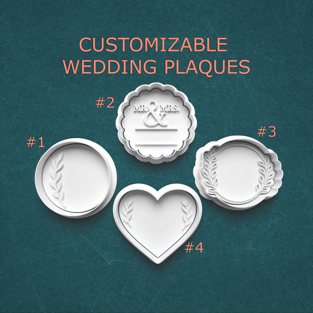 Customizable Wedding Cookie Cutter Set – Blank Plaques for Names, Dates ...