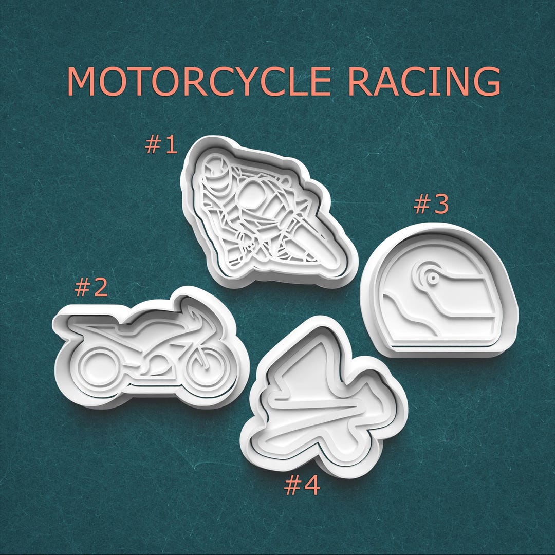 Motorcycle Racing Cookie Cutter Set – Biker, Helmet, Race Bike ...