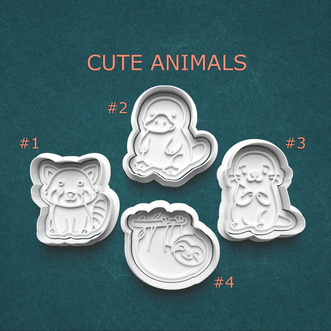 Cute Animals Cookie Cutter Set ~ Red Panda, Platypus, Otter & Sloth ...