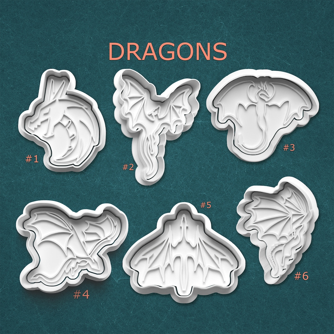 Dragon Cookie Cutters ~ Fantasy Dragon Clay Cutters ~ Flying Dragon ...