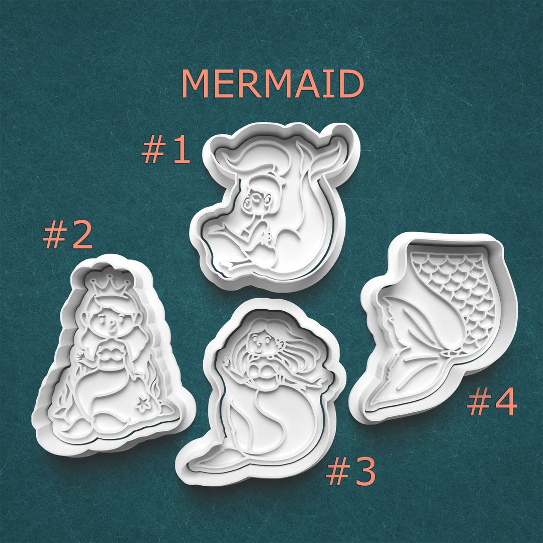Mermaid Cookie Cutters and Stamps ~ Mermaid Clay Cutters ~ Mermaid Tail ...