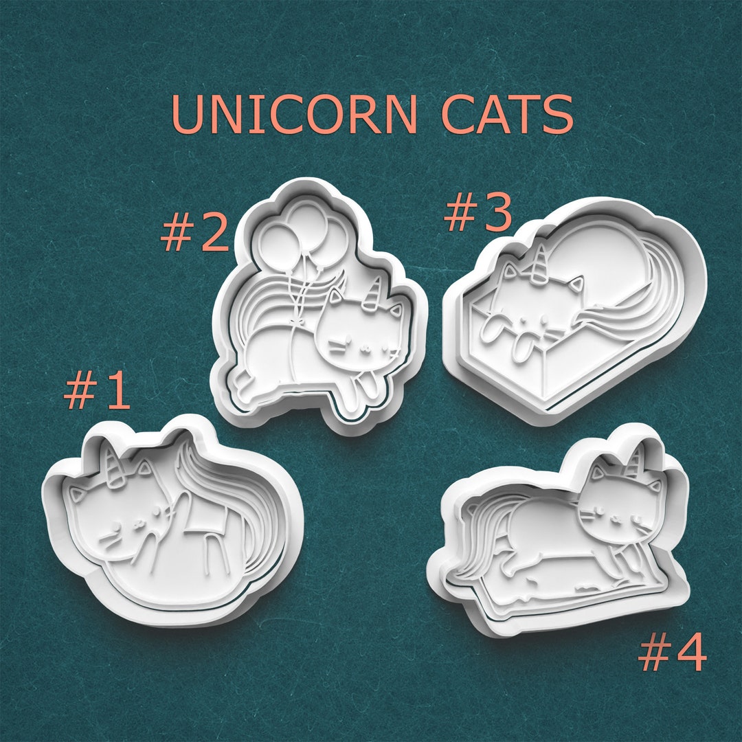 Unicorn Cat Cutters ~ Cute Cat Cookie Cutters ~ Fantasy Cat Polymer ...