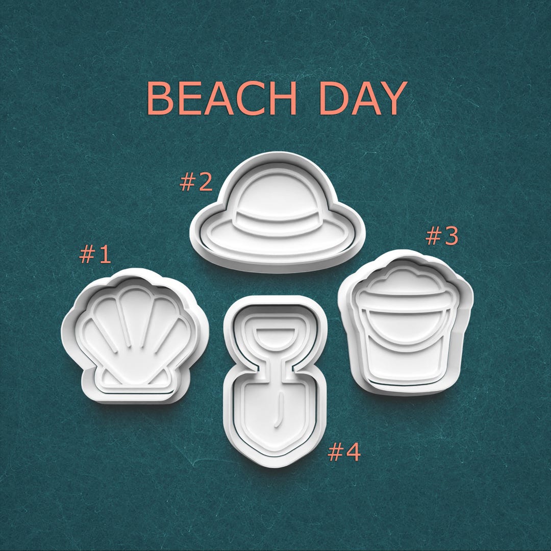 Beach Day Cookie Cutter Set, Seashell Pail Shovel Polymer Clay Cutter ...