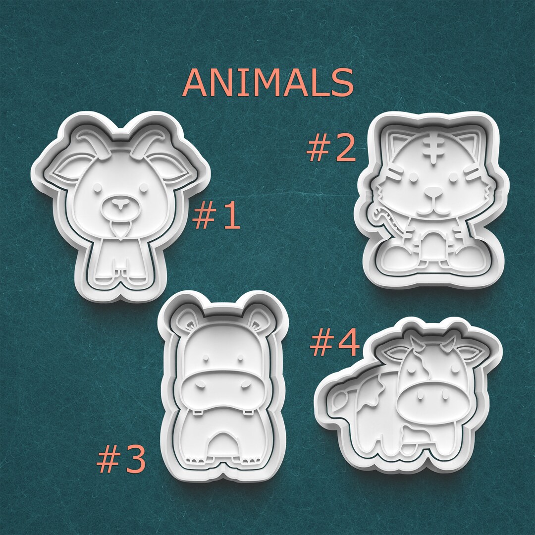 Animal Cookie Cutters ~ Mountain Goat ~ Cow ~ Hippo ~ Tiger ~ Polymer ...