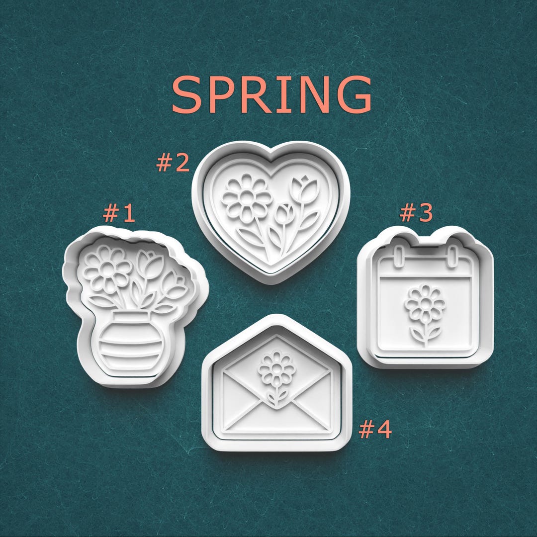 Spring Cookie Cutter and Stamp Set, Floral Heart, Flower Vase, Calendar ...