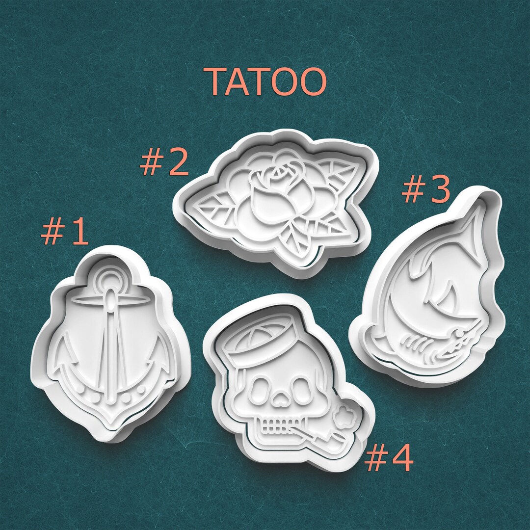Tattoo Design Cookie Cutters ~ Shark Tattoo ~ Rose Tattoo ~ Polymer ...