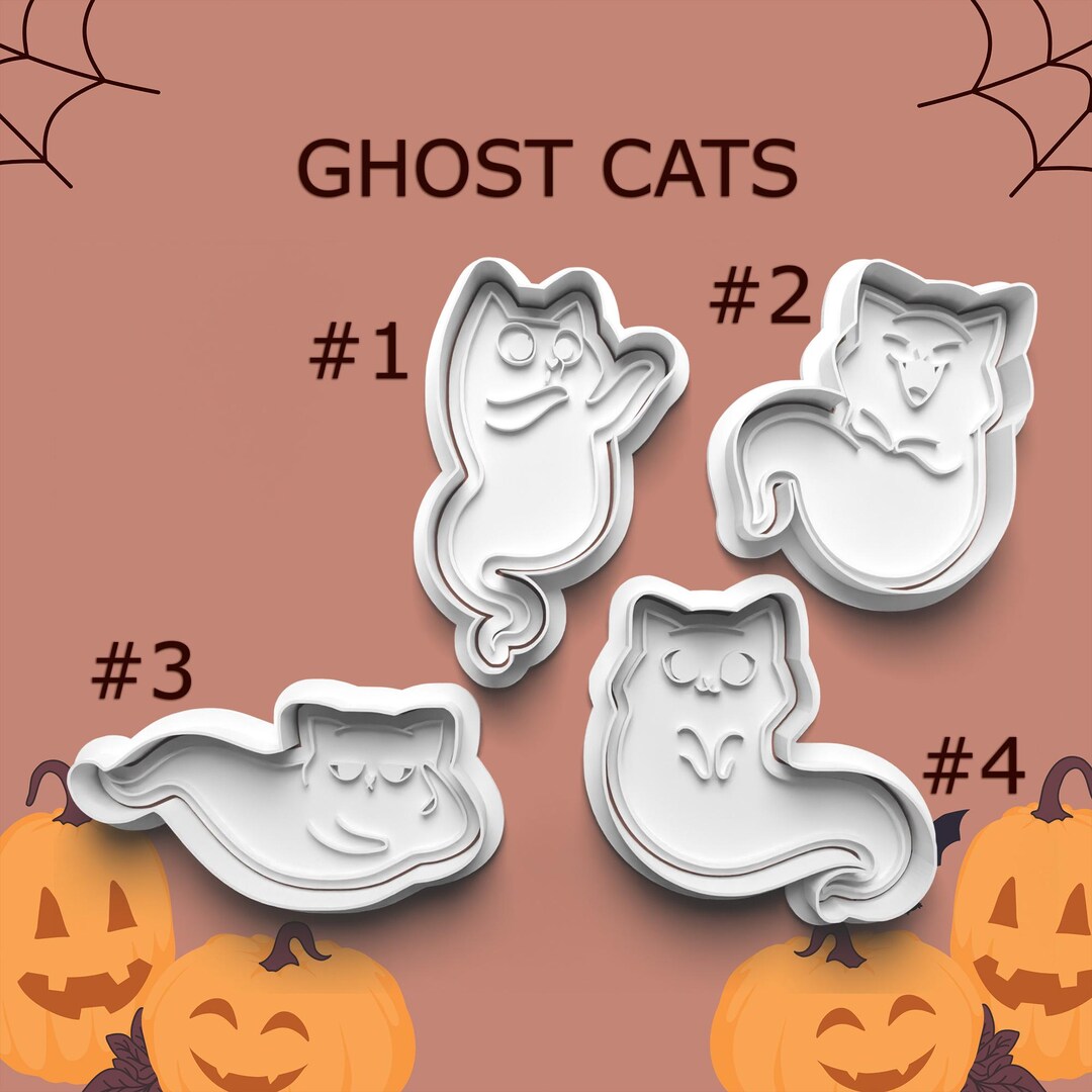Ghost Cat Cutters ~ Spirit Cats ~ Halloween Cookie Cutters ~ Cute Cat ...