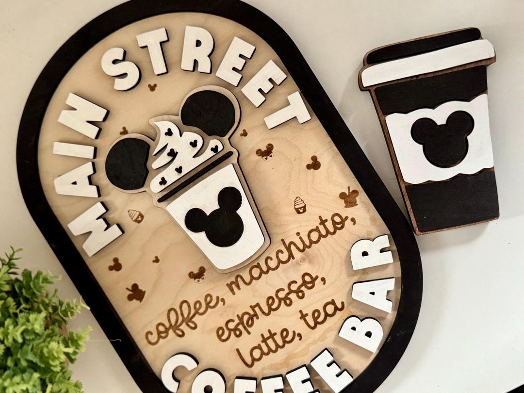 Main Street Coffee Bar Wooden Sign – Disney-inspired Café Decor, Disney ...