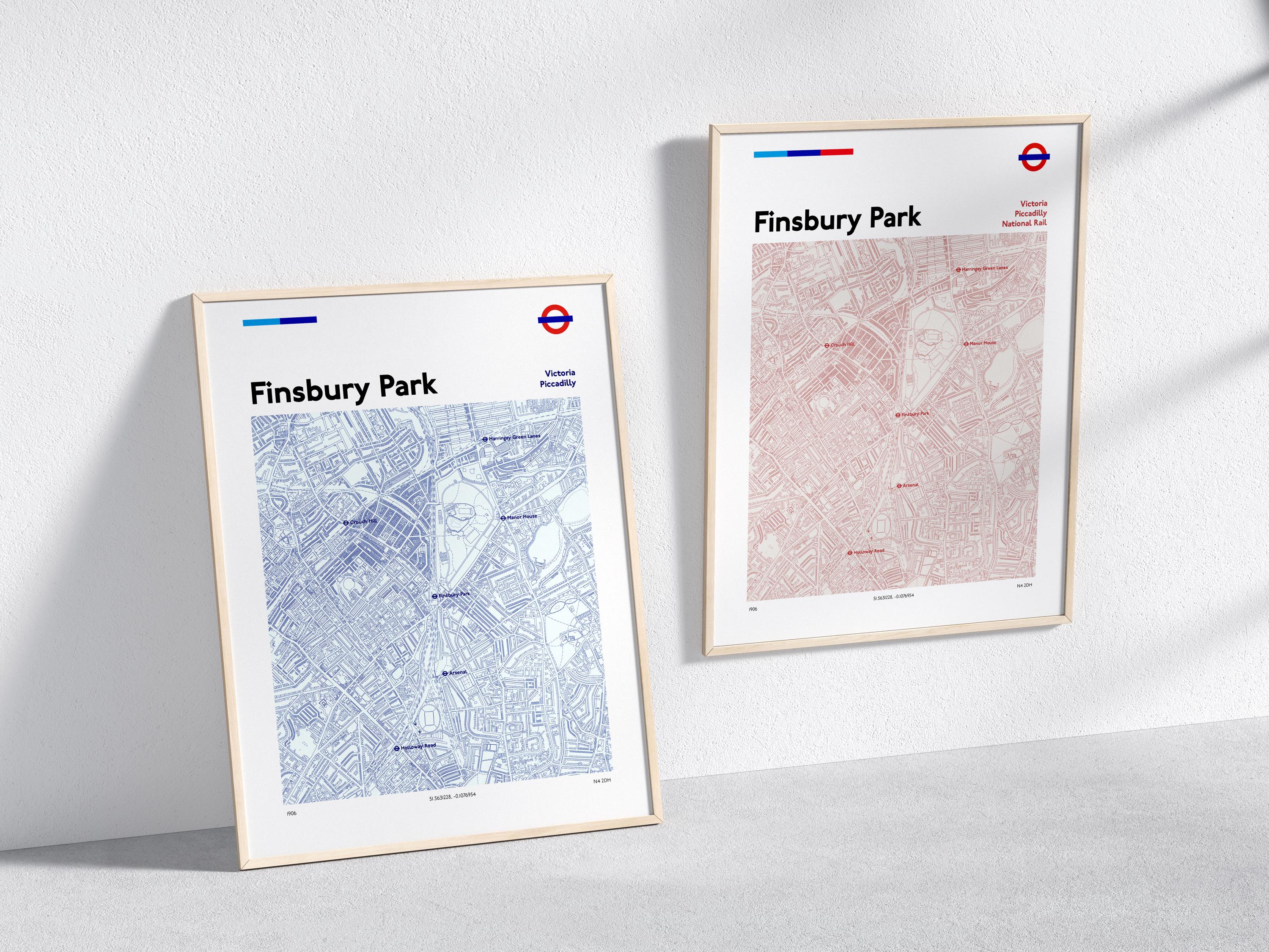 London Underground Minimalist Tube Map Finsbury Park Poster Train Art ...