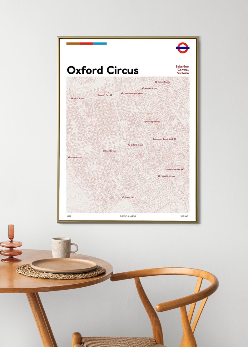 Oxford Circus London Underground Minimalist Tube Map Poster Train Art ...