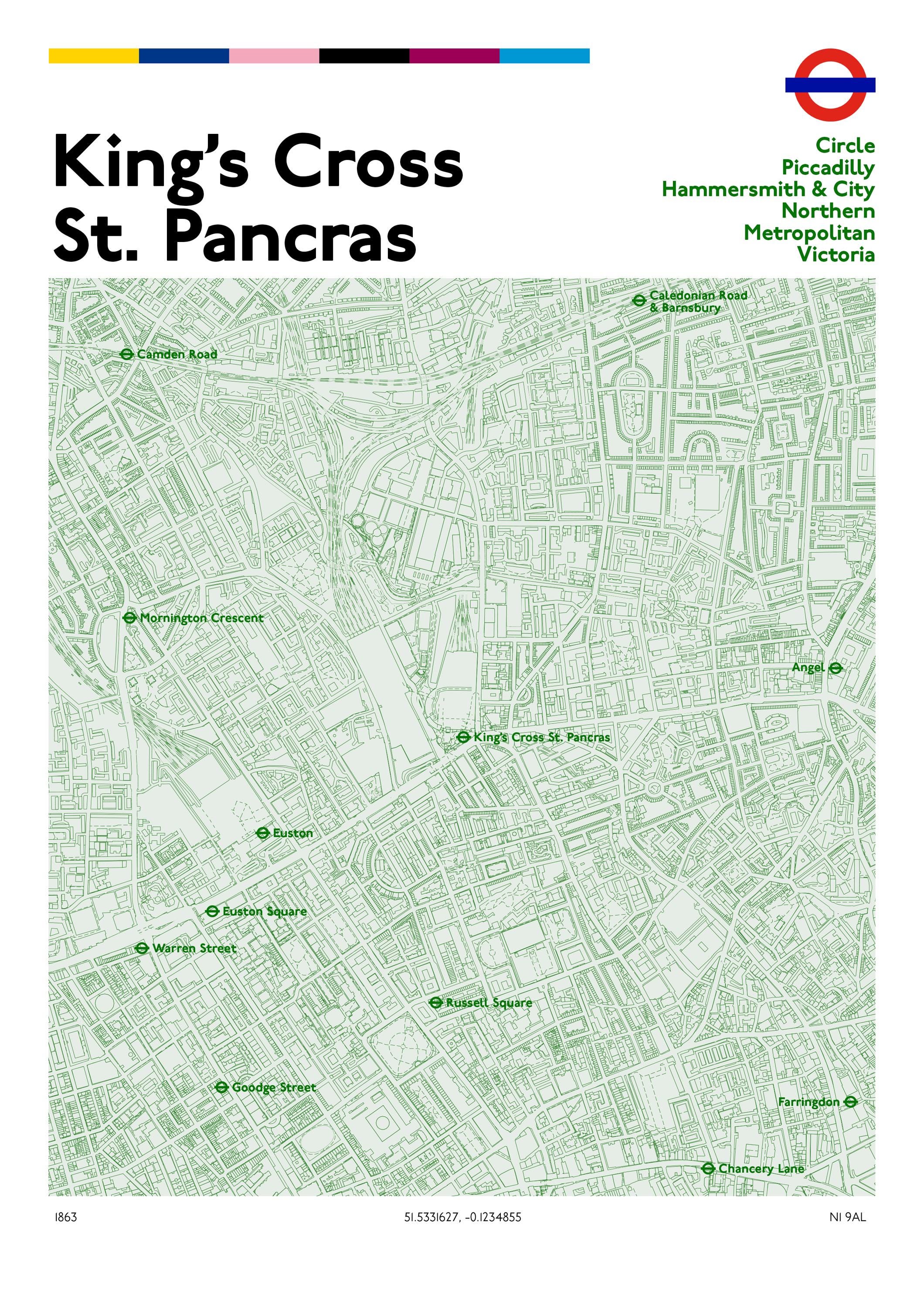 London Underground Minimalist Tube Map Kings Cross St Pancras Poster ...