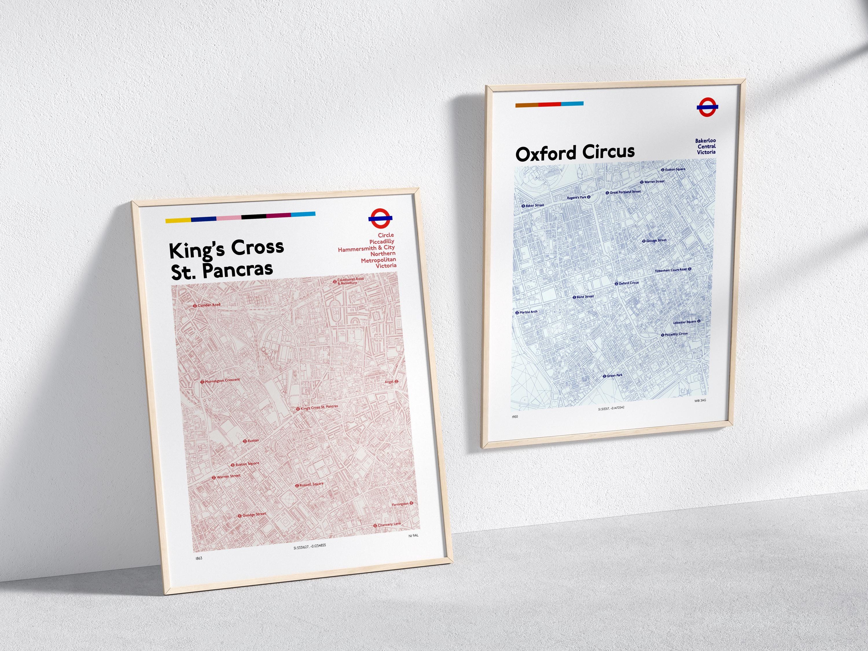 London Underground Minimalist Tube Map Kings Cross St Pancras Poster ...