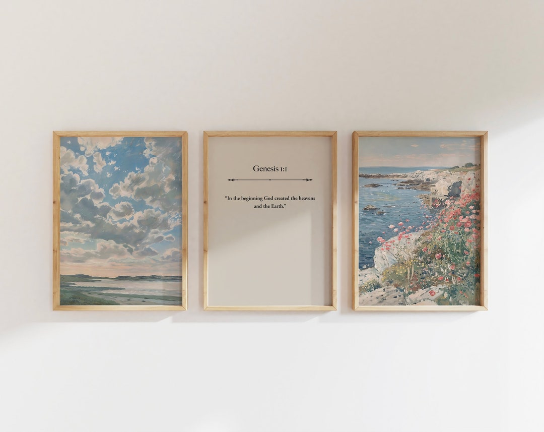 Genesis 1:1 Christian Wall Art Gallery Set aus drei Digitaldrucken. Am ...