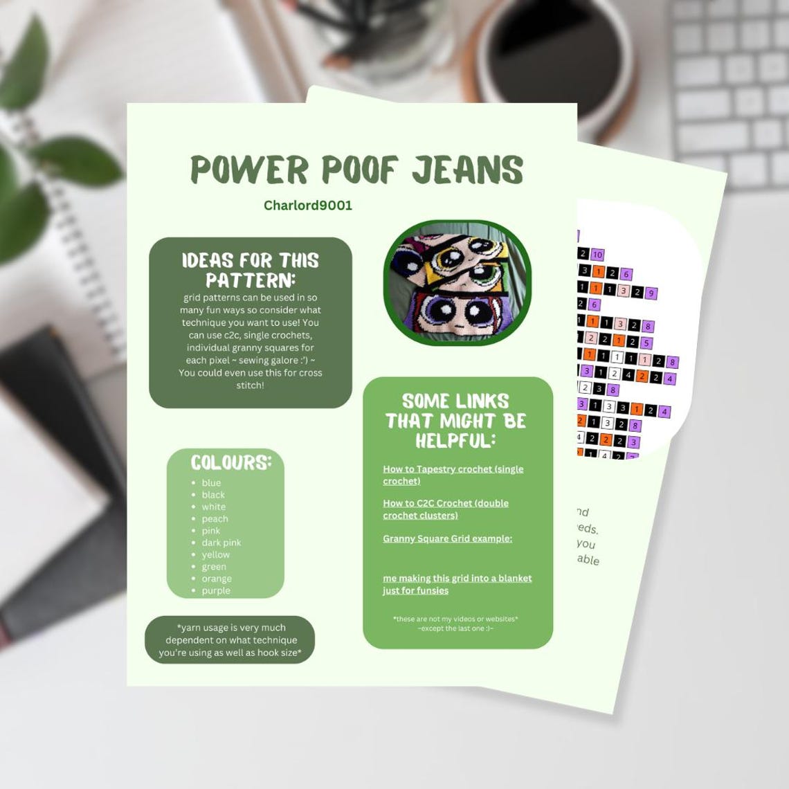 Power Poof Jeans Crochet Grid Patterns - Tapestry Crochet - Etsy