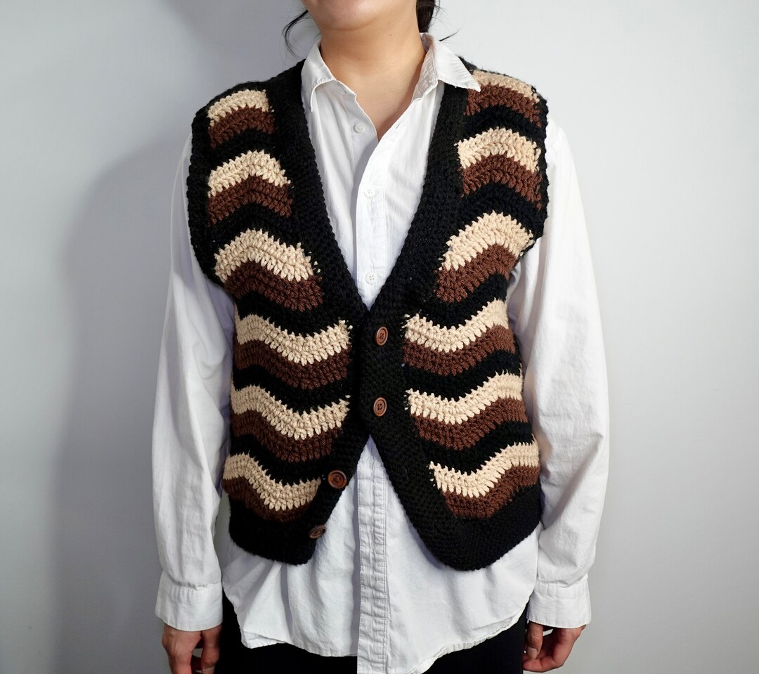 Crochet Striped Chevron Vest - Brown and Black - Etsy