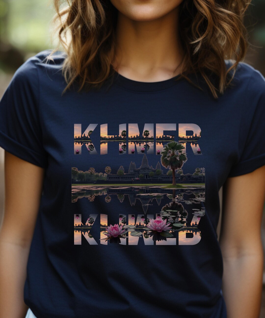 Angkor Wat Temple Sunset Reflection T-shirt, Lotus Flower Palm Tree ...
