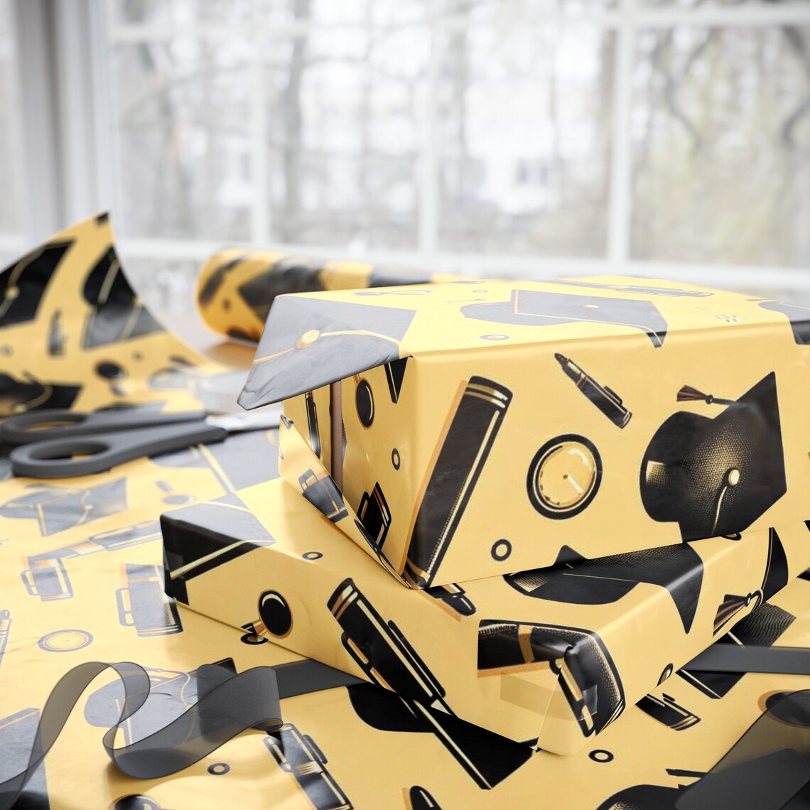 Graduation Caps and Ink Pens Wrapping Paper Personalized Grad Gift Wrap ...