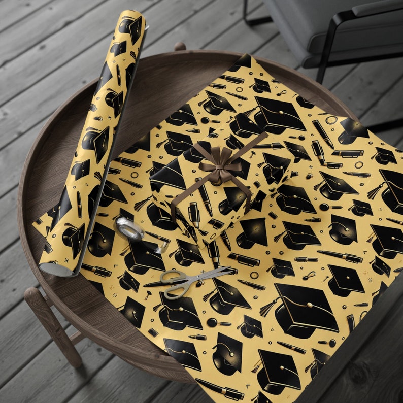 Graduation Caps and Ink Pens Wrapping Paper Personalized Grad Gift Wrap ...
