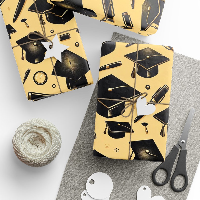 Graduation Caps and Ink Pens Wrapping Paper Personalized Grad Gift Wrap ...