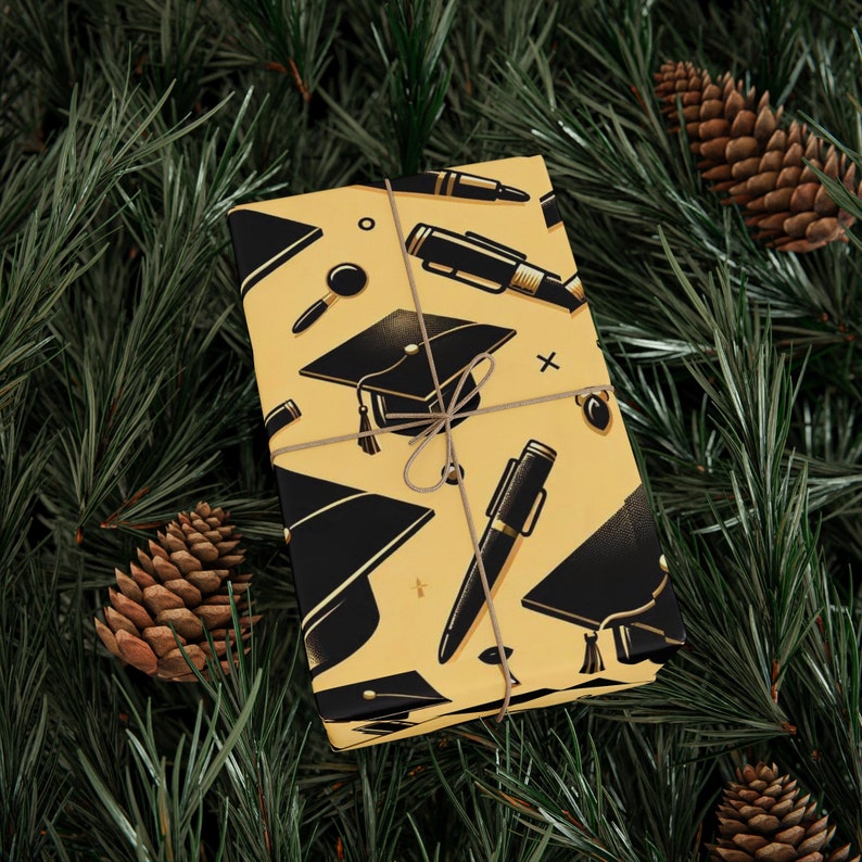 Graduation Caps and Ink Pens Wrapping Paper Personalized Grad Gift Wrap ...
