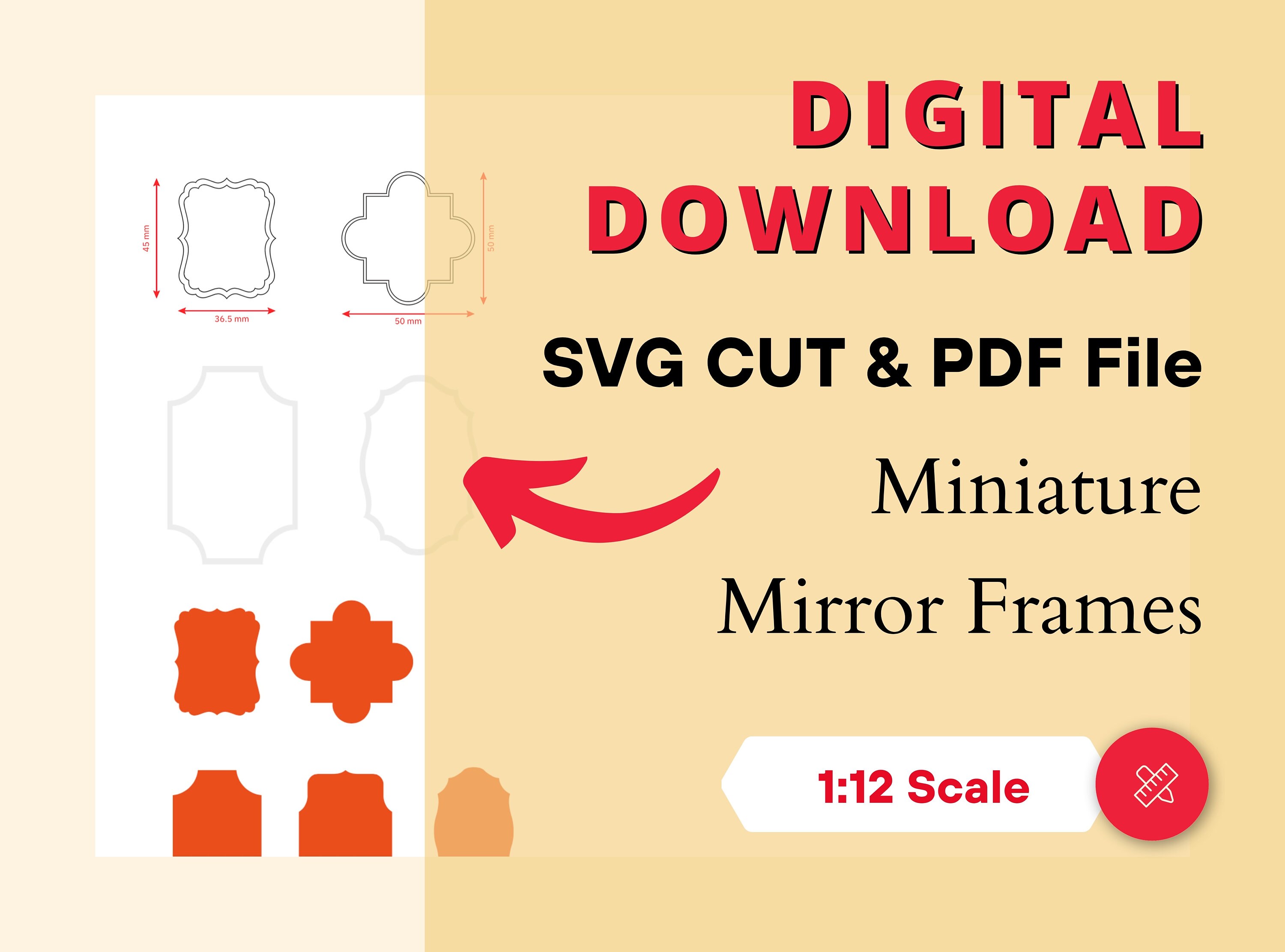 Dollhouse Miniature Mirrors SVG Cut Files | 1:12 Scale (PDF Template ...