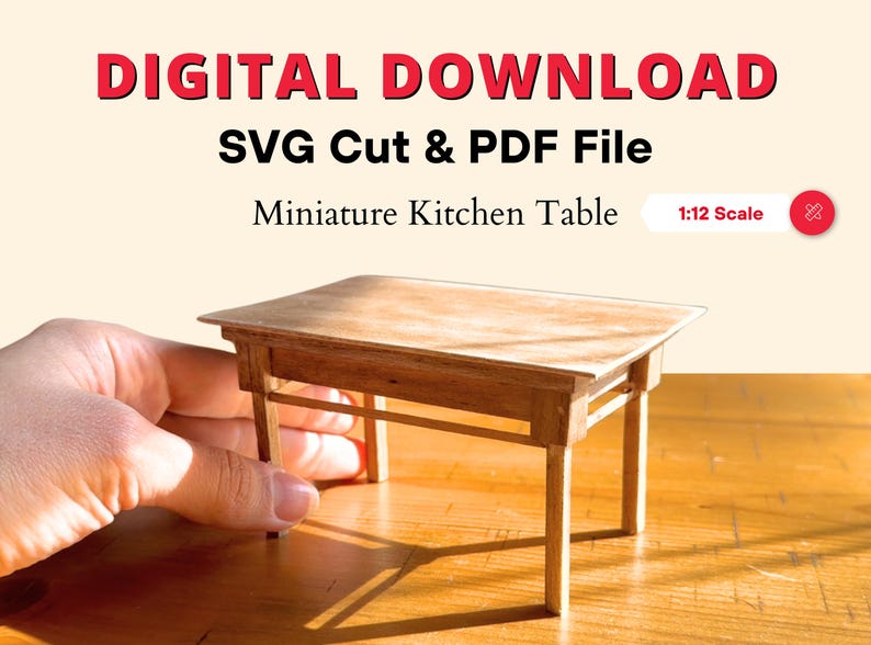 1:12 Scale Dollhouse Kitchen Table SVG Cut File (PDF Pattern) - Etsy
