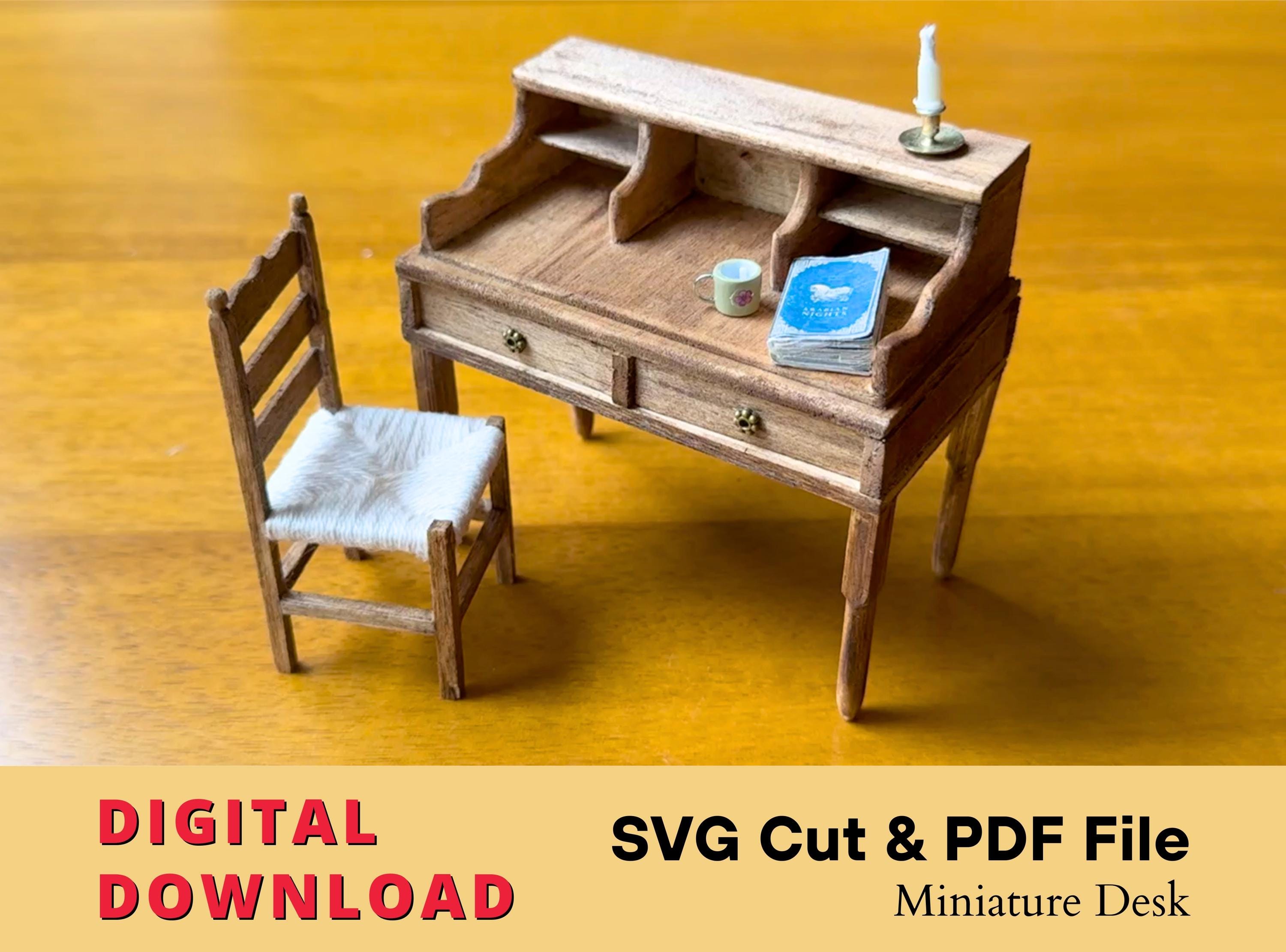 SVG and PDF Cut File for 1:12 Scale Miniature Dollhouse Desk ...