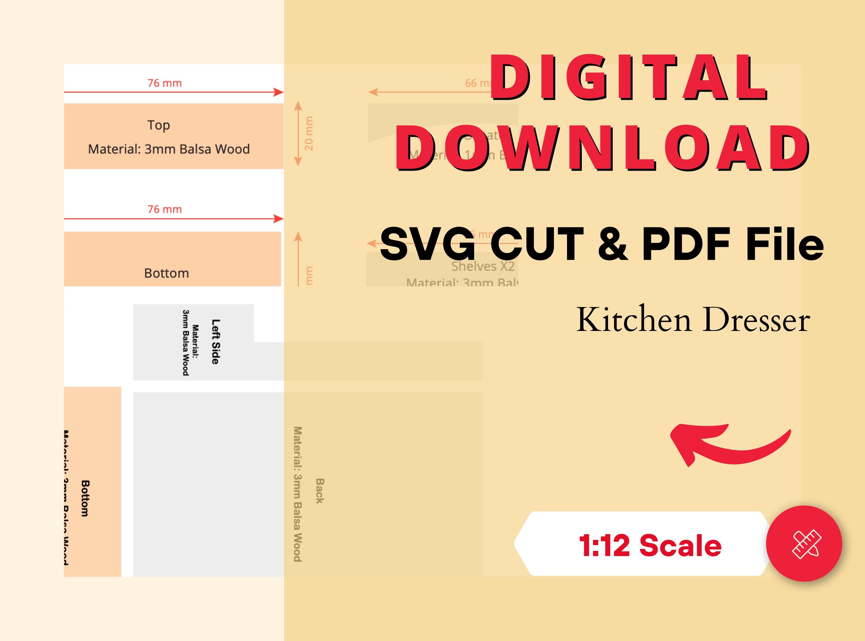Dollhouse Miniature Kitchen Dresser SVG Cut File (1:12 Scale) (PDF ...