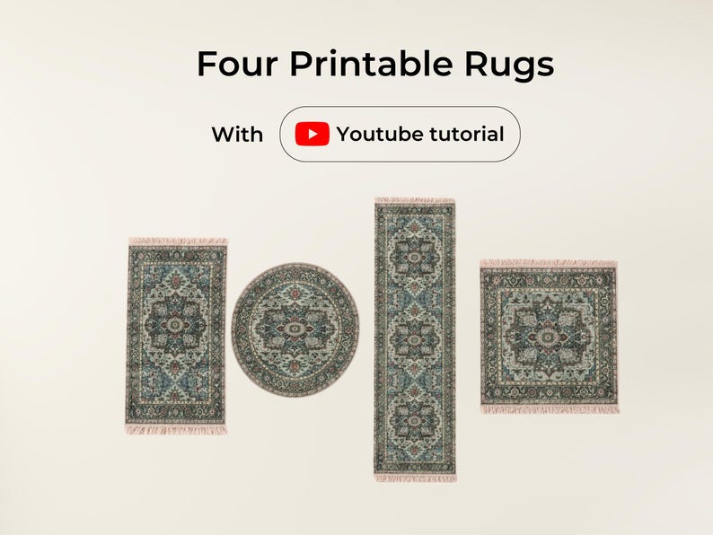 1:12 Scale Dollhouse Rug Set, Miniature Persian Carpet, Printable Decor ...