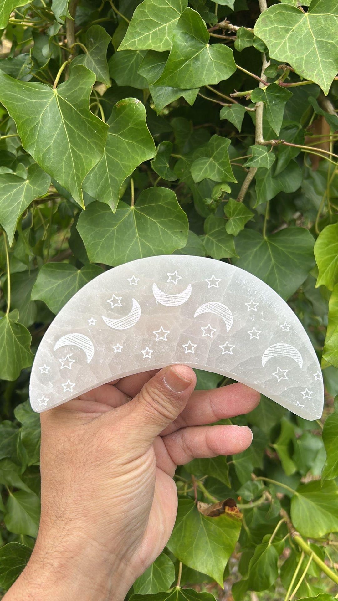 Selenite Crystal Moon Plate Healing, Engraved Moon Design, Morocco ...